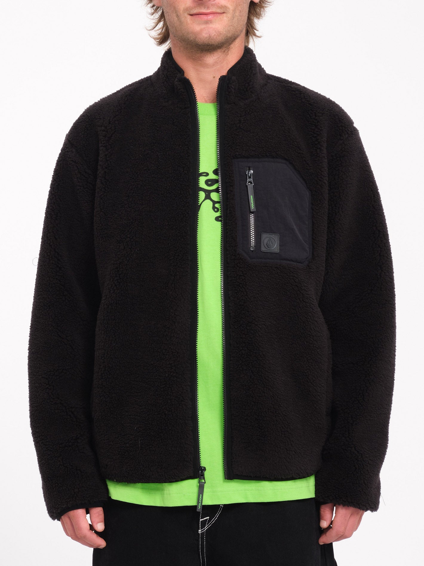 Muzzer Fuzzar Zip Sherpa Sweatshirt - Black - Men - Volcom UK – Volcom ...