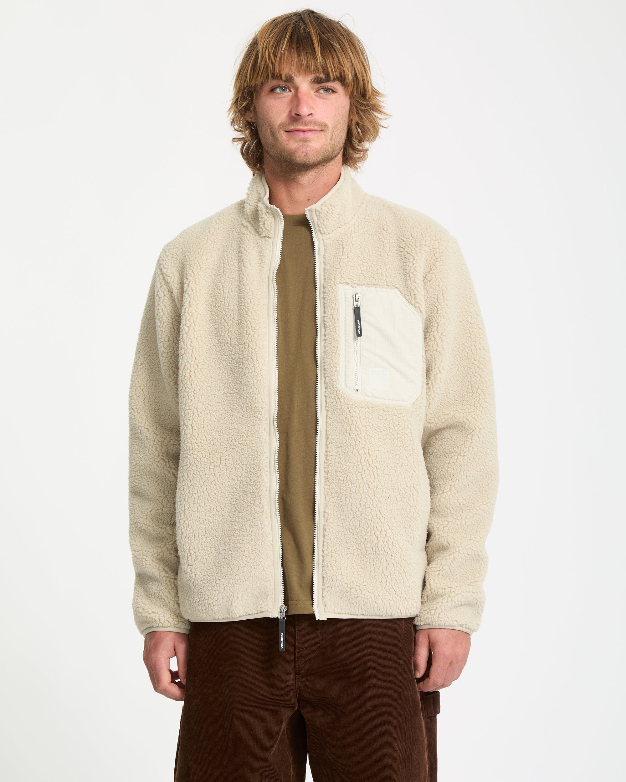 Muzzer Fuzzar Zip Sherpa Sweatshirt - Stone - Men - Volcom EU – Volcom ...